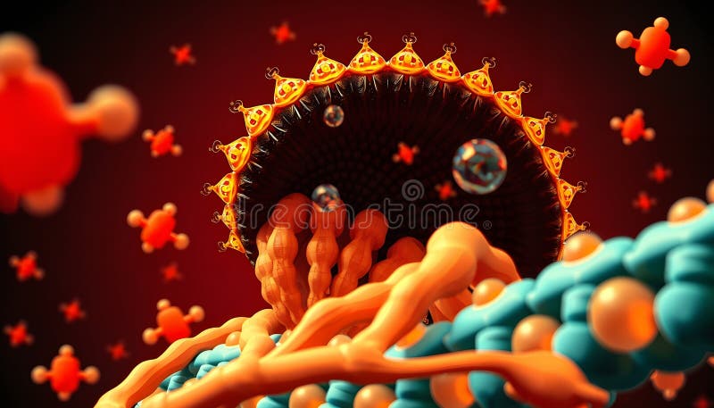 Futuristic 3D Render of Virus Structure with Vibrant Molecular Details ...