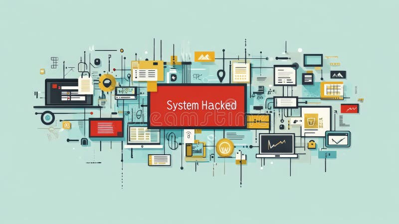 System Hacked Graphic Illustrating Cybersecurity Threats and ...