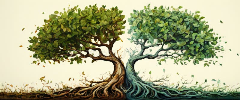 Artistic Depiction of Duality Represented by Two Trees with ...