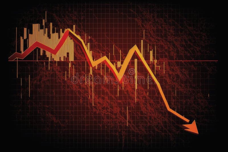 Financial Chart on a Red Background with a Red Arrow in the Middle ...