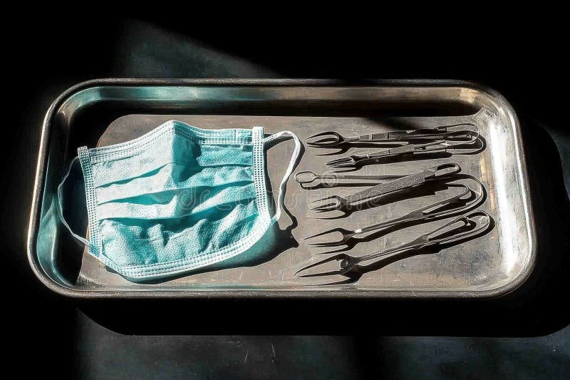 Visually Striking Image of Blue Surgical Mask on Tray with Various ...