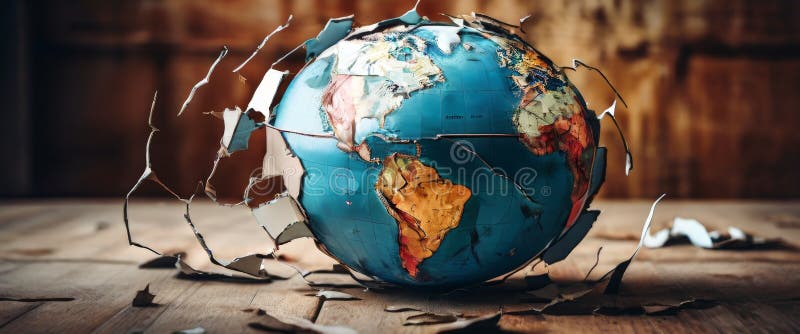 Cracked Globe on Wooden Surface Representing Environmental Decay Stock ...
