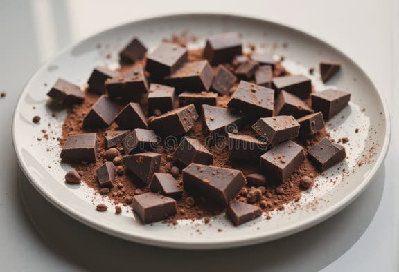 Dark Chocolate Bar Shattering into Angular Pieces with Cocoa Dust ...