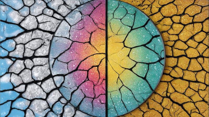 A Visually Striking Image Features a Cracked Circular Shape Divided ...