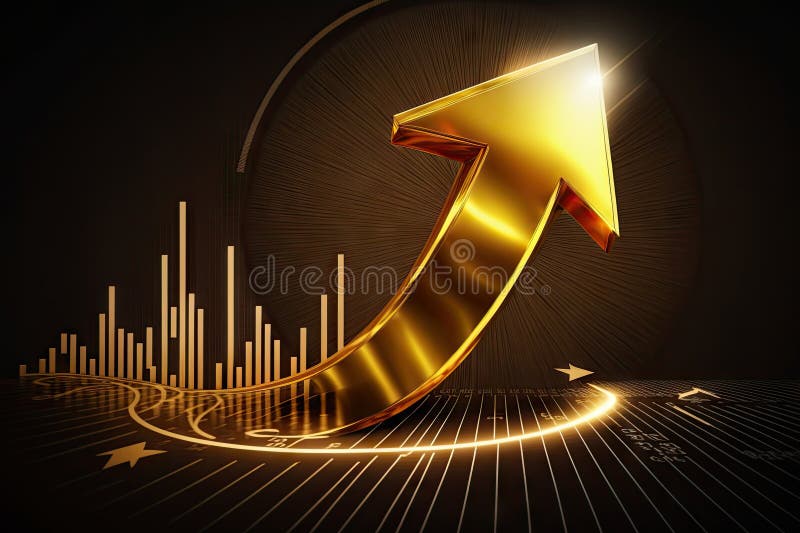 Golden Arrow Up in Digital Technology Abstract Background Stock ...