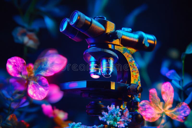 A Colorful Microscope Surrounded by Vibrant Flowers. this Stunning ...