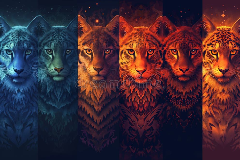 Animal Spectrum: Leopard Faces Depicted in a Dazzling Array of Light ...
