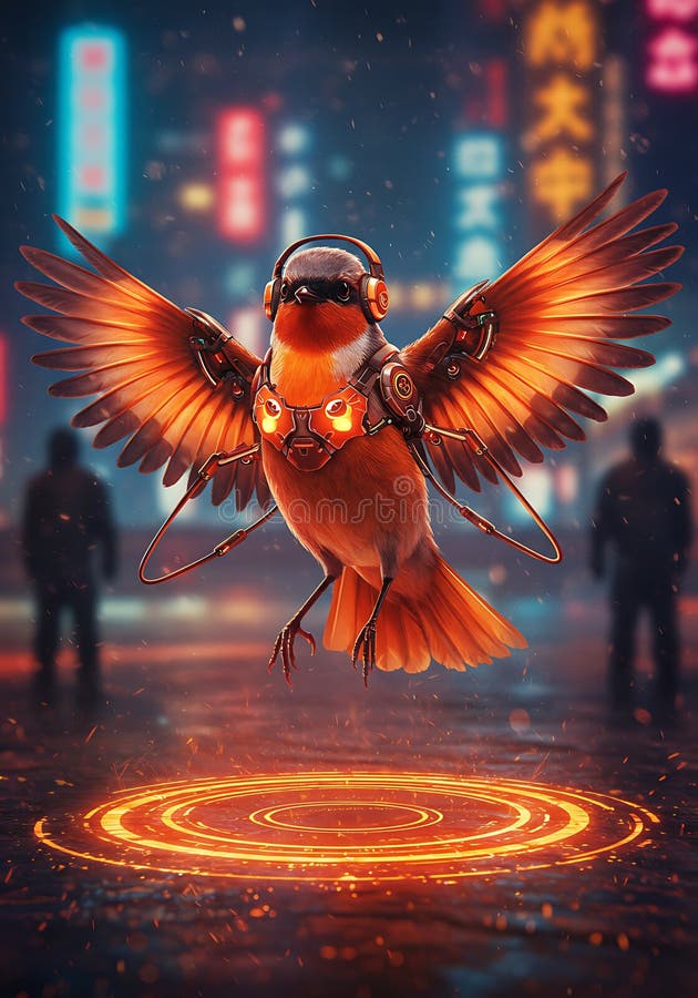 Cybernetic Aviary: Futuristic Bird with Robotic Enhancements Amidst a ...