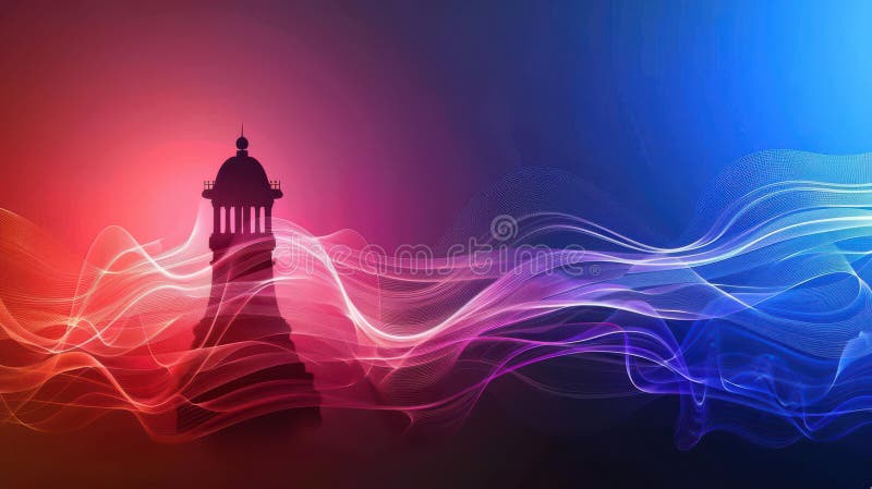 Vibrant Abstract Lighthouse Silhouette with Colorful Wave Patterns for ...