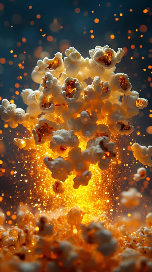 Dramatic Popcorn Burst Captured Mid-air with Fiery Backdrop Stock Photo ...