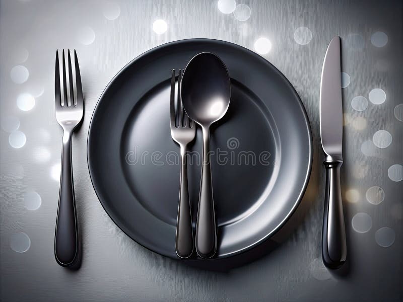 Elegant Black Silverware Menu Design Fork Knife Spoon and Plate ...