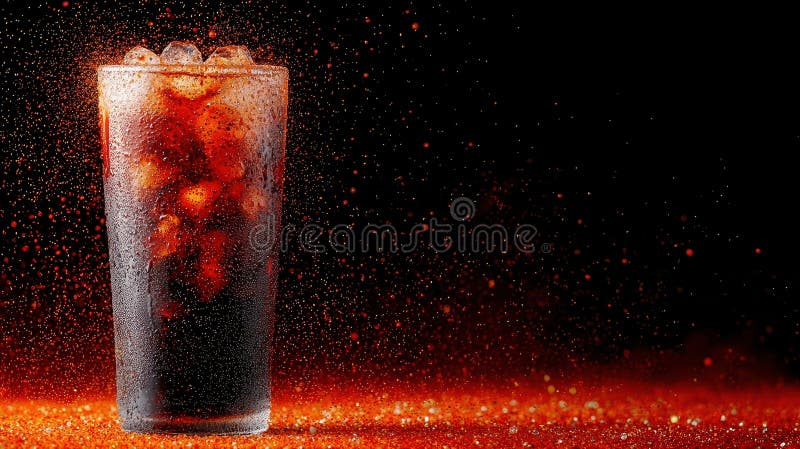 Refreshing Cold Beverage with Ice in Glass on Dark Background with ...
