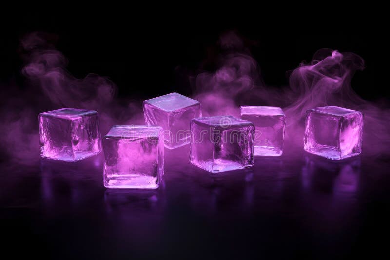 Purple Ice Cubes with Smoke on Dark Background Stock Photo - Image of ...