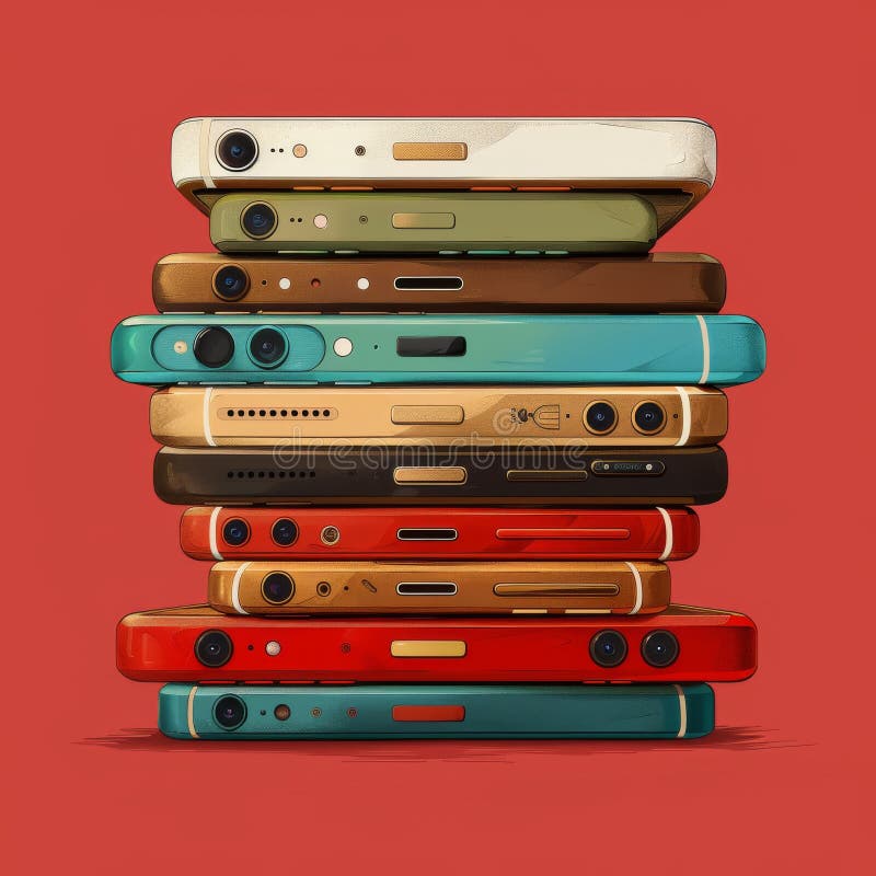 Stack of Colorful IPhones with Back Sides Facing on a Red Background ...