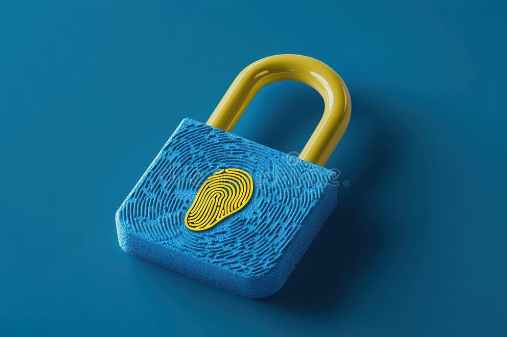 A Visually Striking Image Symbolizing Security and Authentication with a Blue Padlock, Yellow ...