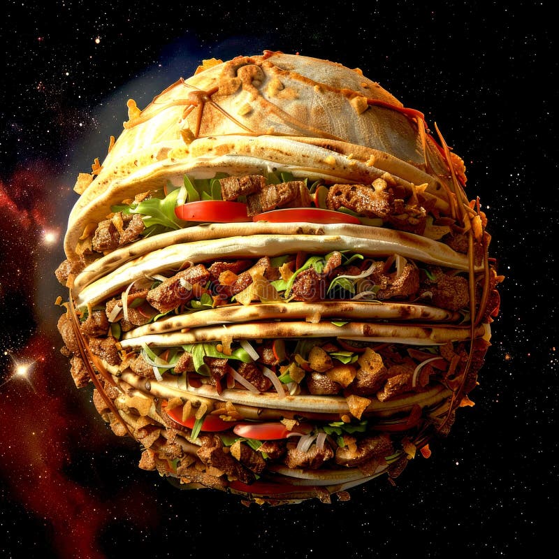 Futuristic Food Concept in Space with Layers of Tacos Forming a ...