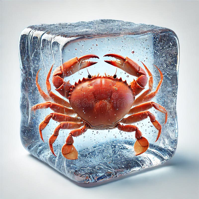 Frozen Crab Encased in Ice Cube Stock Illustration - Illustration of ...