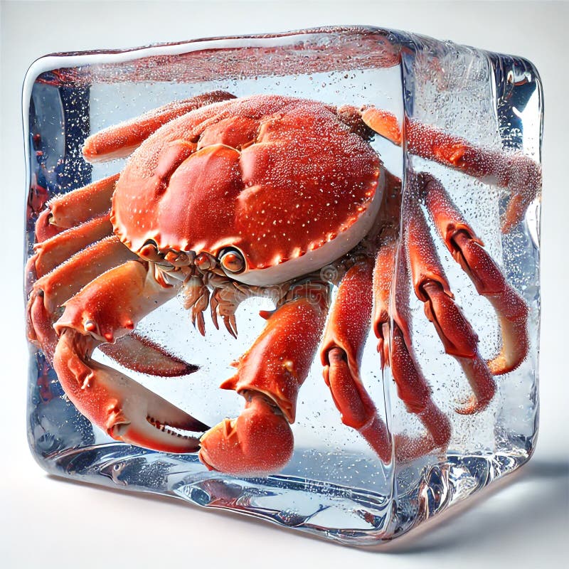 Frozen Crab Encased in Ice Cube Stock Illustration - Illustration of ...