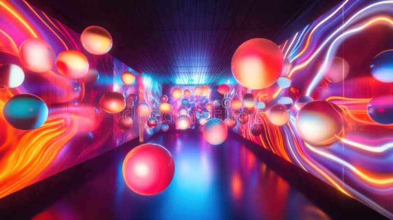 Visually Striking Light Show Featuring Neon Patterns and Floating Orbs ...