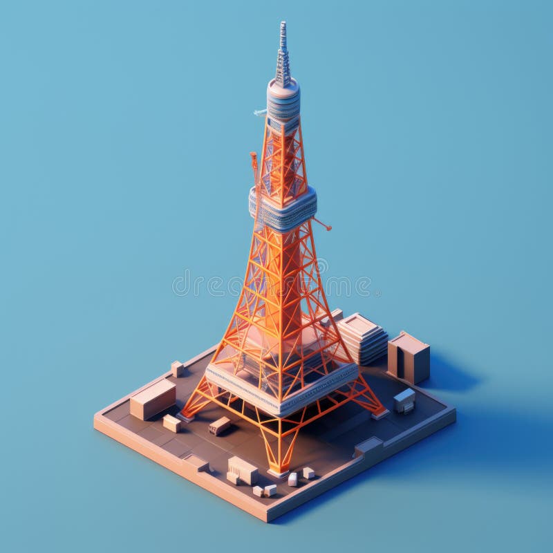 A Low Poly Model Representation of the Tokyo Tower Set Against a Blue ...
