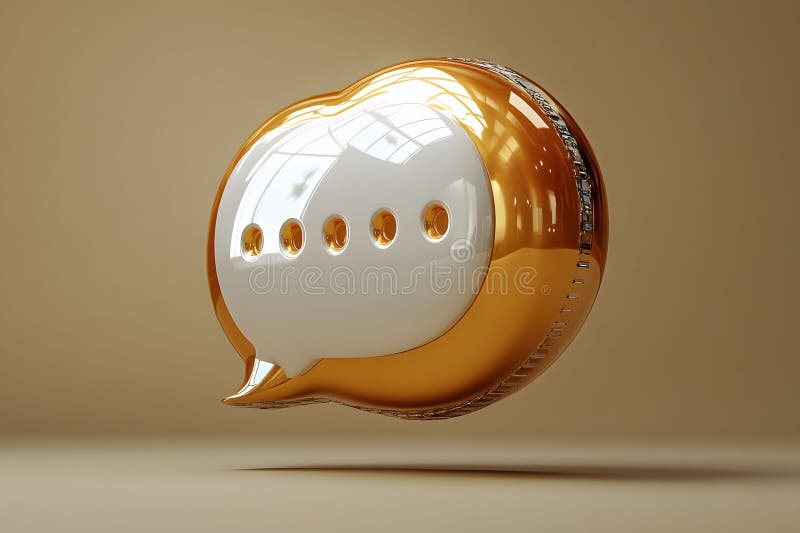 Metallic Chat Bubble Icon with Reflective Gold and White Finish for ...