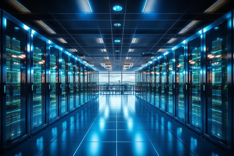 Visually Striking Modern Data Center with Organized Server Racks ...