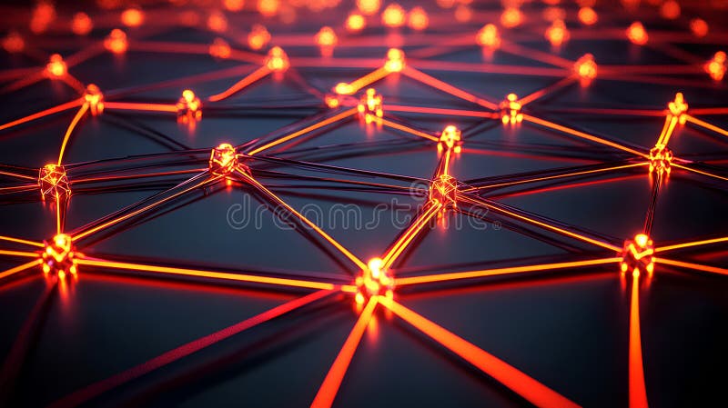 Network of Glowing Connections with Vibrant Orange and Red Lights in a ...