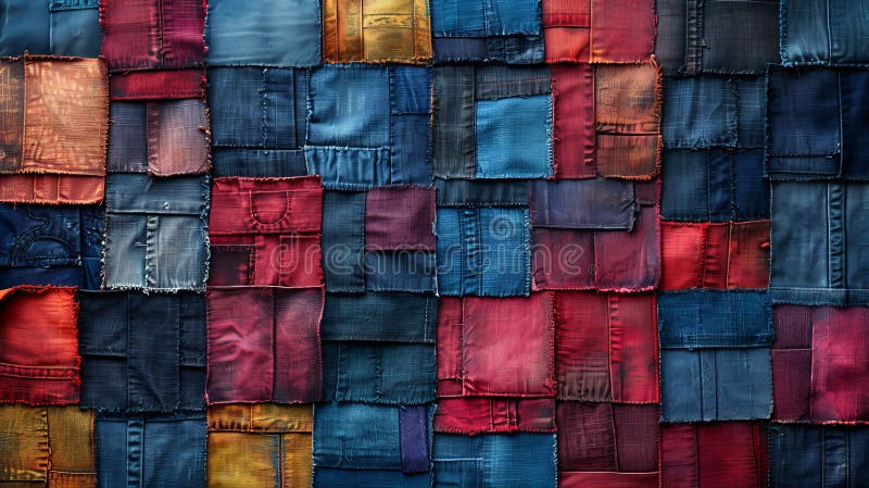 A Visually Striking Patchwork Denim Background Woven with a Variety of ...