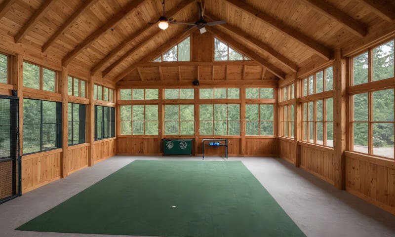 Golf Room with Green Carpet and Ceiling Fan Stock Photo - Image of ...