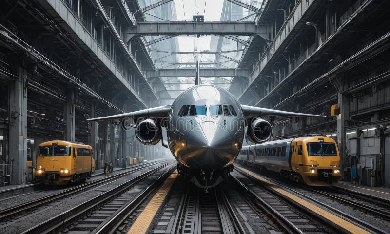 Large Jet Sitting on Top Train Track Stock Illustration - Illustration ...