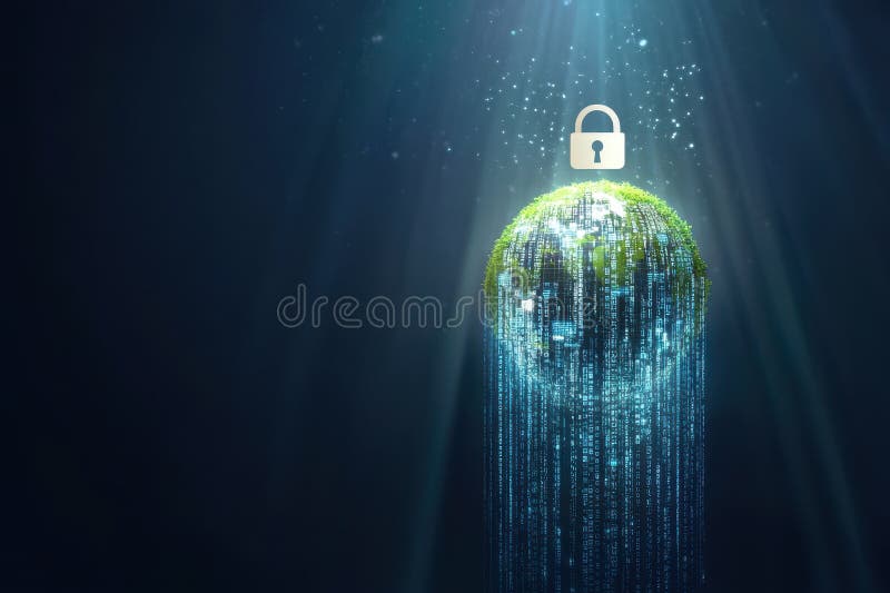 Digital Globe with Padlock Graphic Symbolizing Cybersecurity and Data ...