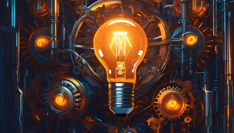 A Visually Striking Steampunk Image Featuring a Glowing Light Bulb at ...