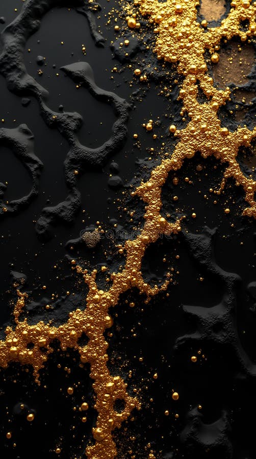 Visually Striking Surface with Small Gold Highlights on a Deep Black ...