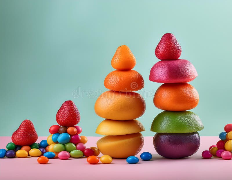 A Visually Striking Trail of Footsteps Leading from a Stack of Colorful Fruits To a Pile of ...