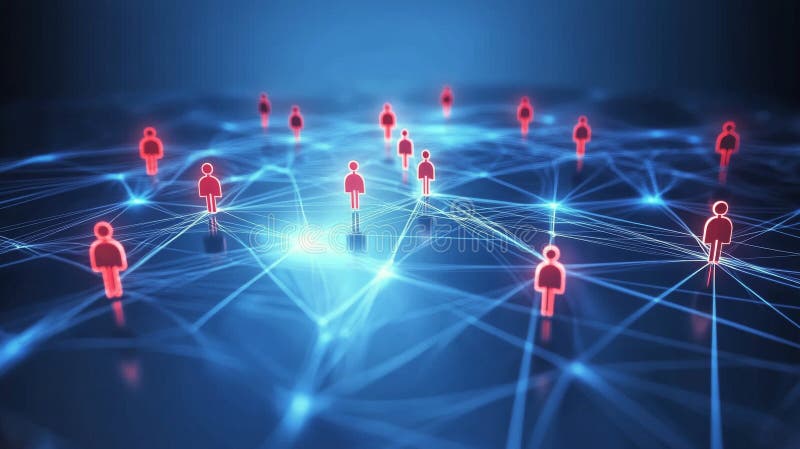 Visually Striking Visualization of Interconnected Data Points Illuminated in Blue and Orange ...