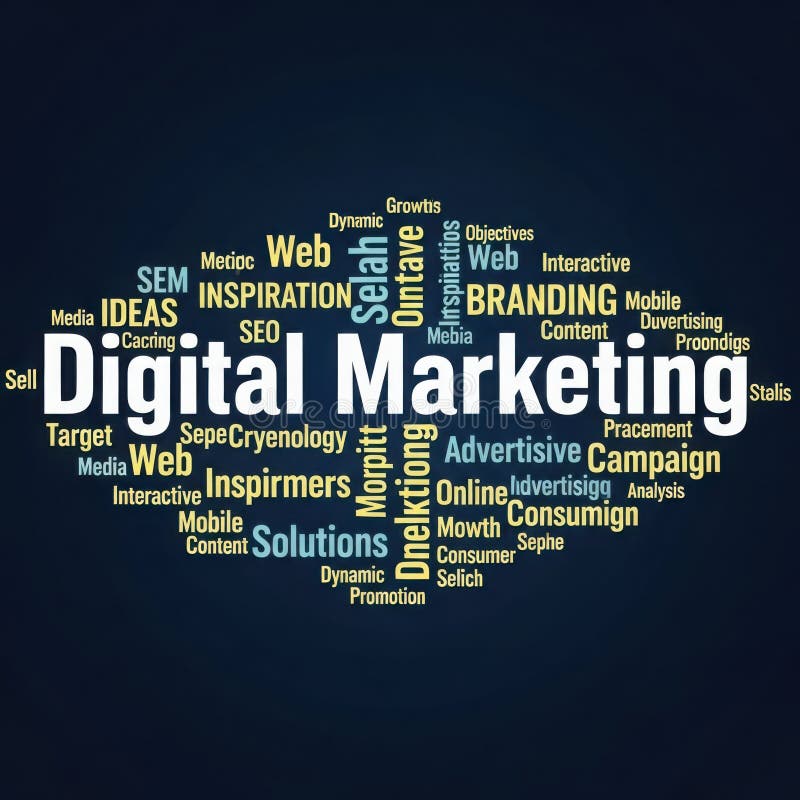 Digital Marketing Word Cloud with Key Concepts Stock Illustration ...