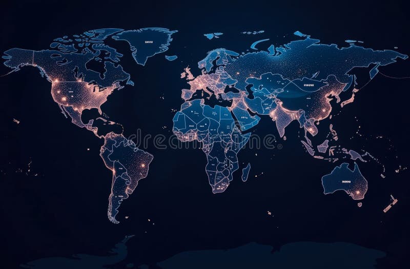 A Visually Striking World Map with Luminous Points , Symbolizing a High ...