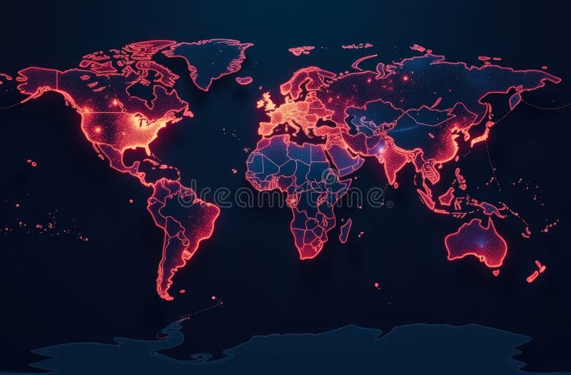 A Visually Striking World Map with Luminous Points , Symbolizing a High ...