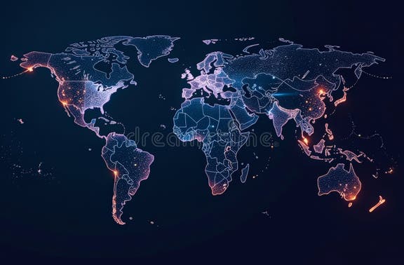 A Visually Striking World Map with Luminous Points , Symbolizing a High ...