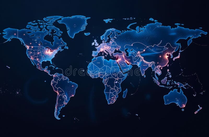 A Visually Striking World Map with Luminous Points , Symbolizing a High ...