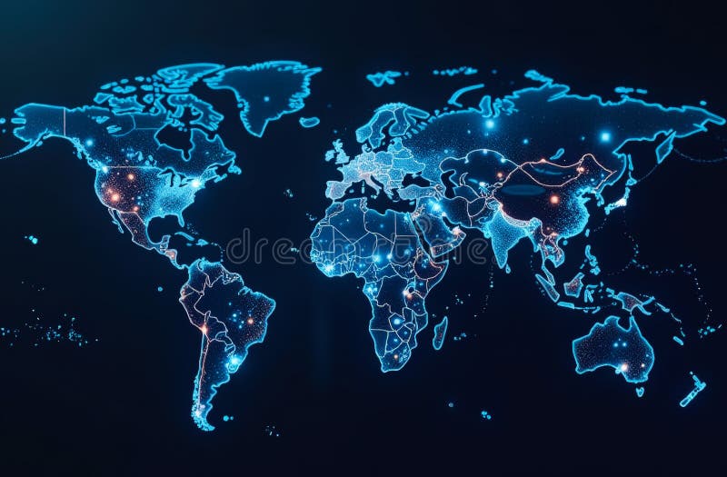 A Visually Striking World Map with Luminous Points , Symbolizing a High ...