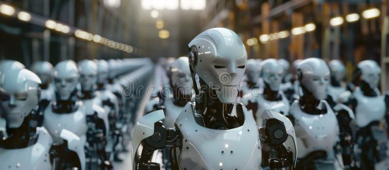 Futuristic Robot Army in Hightech Facility with Advanced Automation and ...