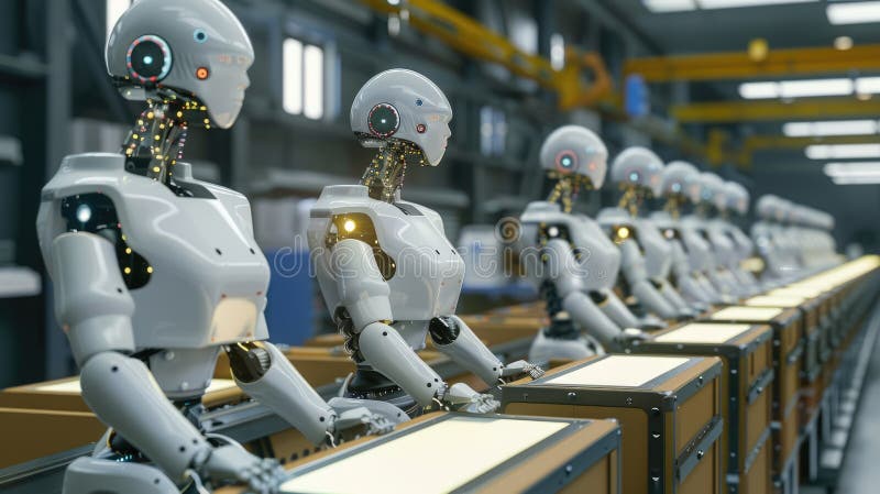 Futuristic Robot Army in Hightech Facility with Advanced Automation and ...