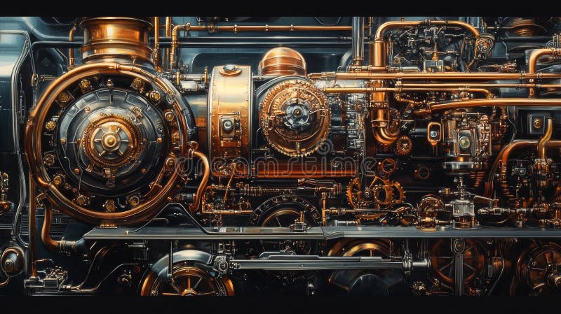 Complex Steampunk Engine with Brass Pipes and Gears Stock Image - Image ...