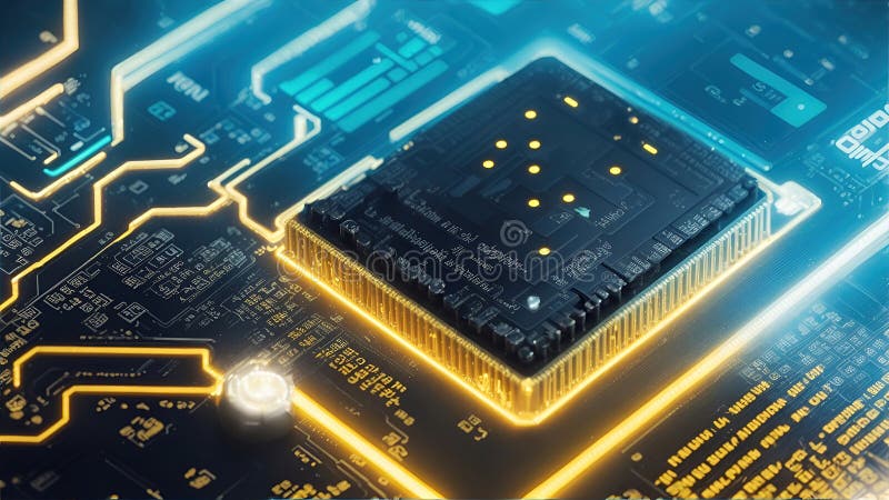 Central Computer Processor with Neon Lights Integrated Microchip ...
