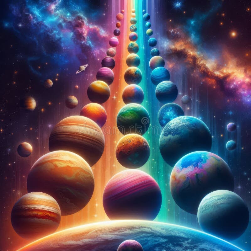 Vibrant Rainbow of Planets Extending into Deep Space Stock Image ...