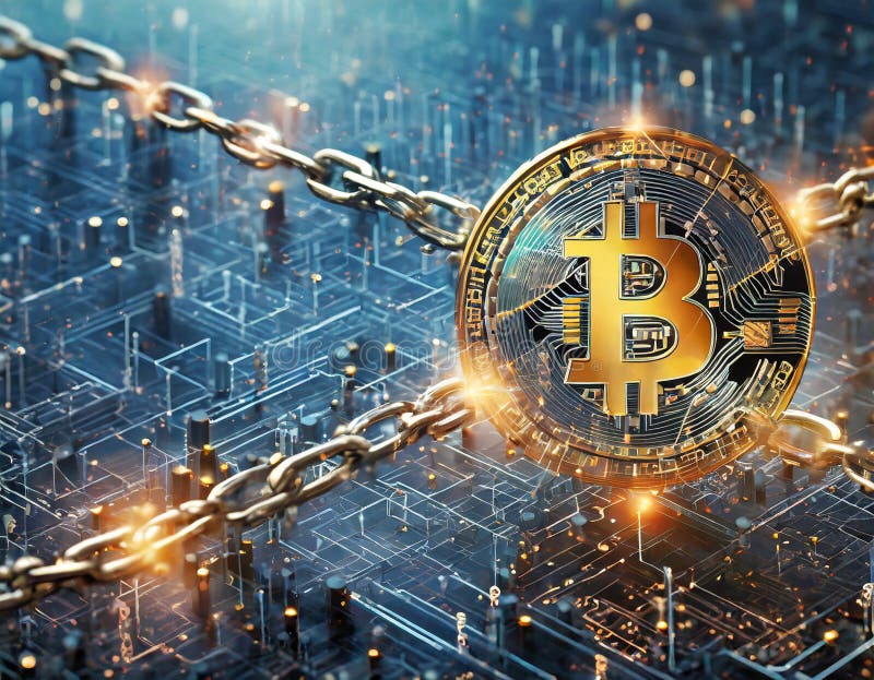 Visually Stunning Depiction of a Bitcoin with Chains on a Digital ...