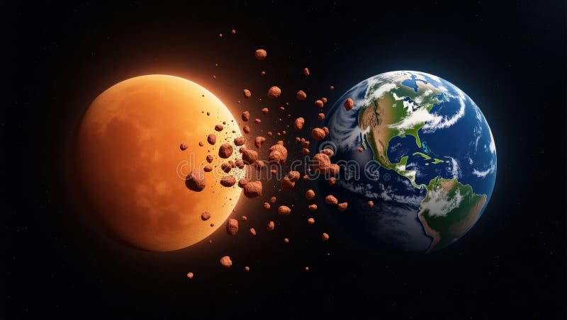 Dramatic Visualization of Earth and Moon Colliding in a Fiery Cosmic ...
