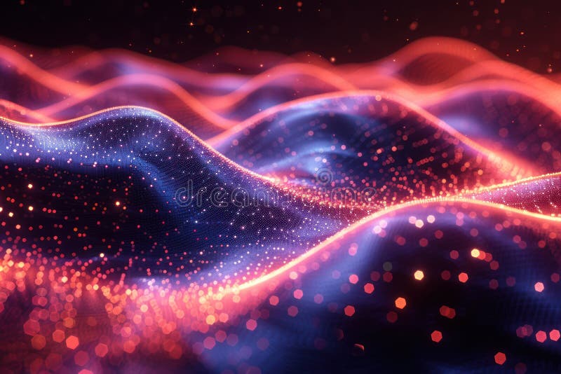 Blue and Red Sound Waves: Abstract Data Points and 3D Graph Combination ...