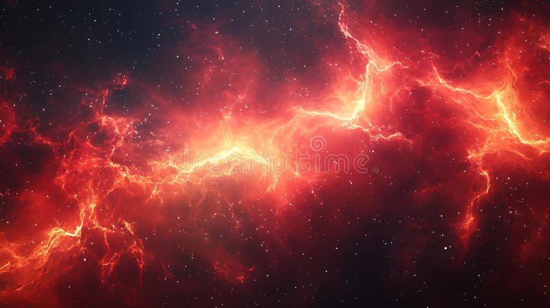 Deep Space Nebula with Red and Yellow Plasma Energy Flowing through a ...